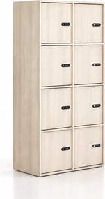 Kancelářská skříň FRAME, 8x dveře, 872 x 450 x 1735 mm, mechanický kódový zámek, dub přírodní