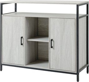 HOMCOM Moderní dřevěný kredenc se 2 skříňkami a policemi, světle šedý kuchyňský a vstupní kabinet, 100x34x87,2cm | Aosom