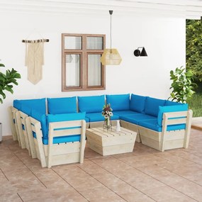 vidaXL 9dílná zahradní sedací souprava z palet + podušky smrkové dřevo [3063607] Barva: Světle modrá