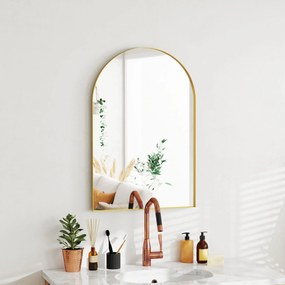HOMCOM Zrcadlo se zakřivením, koupelnové zrcadlo, 60 x 90 cm, vysoké rozlišení, s rámem z hliníkové slitiny, pro ložnici, obývací pokoj, předsíň, zlat