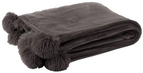 Taupe plyšový pléd Pompom s bambulemi - 130*170cm