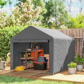Outsunny zahradní kůlna 2x2,4 m, vodotěsná, rolovací dveře a kovová konstrukce, světle šedá