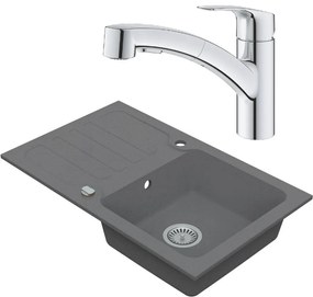 Vima Dřezový set Grohe 5/C- Granitový dřez, s odkapávací plochou, 78x48cm, Šedá + Dřezová baterie Grohe Eurosmart