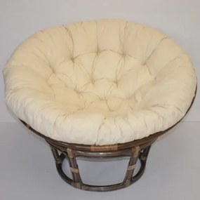 Ratanový papasan tmavý, průměr 115 cm - polstr světle béžový melír