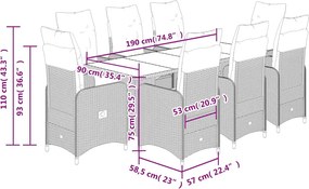9dílný zahradní bistro set s poduškami hnědý polyratan 3277073