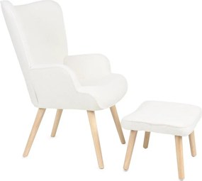 Relaxační křeslo ušák PARIS II + taburet – masiv, látka, bílá Autronic