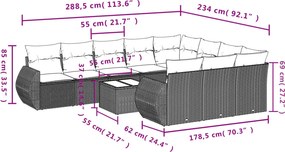 11dílná zahradní sedací souprava s poduškami šedá polyratan 3221899