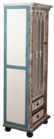 Béžovo-hnědá antik dřevěná skříňka se šuplíčky a dvířky Reynaud – 49x35x135 cm