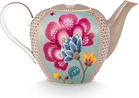 Pip Studio Blooming Tales velká čajová konvice 1,6 l, modrá-khaki (Čajová konvice z tenkostěnného porcelánu)