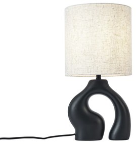 Japandi stolní lampa černá s lněným stínidlem - Dahlia