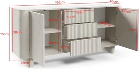 Kašmírová komoda Trenza 2D3S s drážkovanými čely