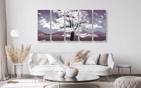 5-dílný obraz strom zalitý oblaky