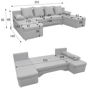 Univerzál. rozkládací rohová sedací souprava s úlož. prostorem do U ALMEIDA šedá