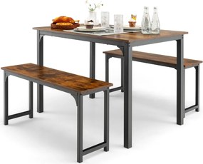 Costway Jídelní stůl se 2 lavicemi sada jídelních sestav 3 pro 4 osoby káva +