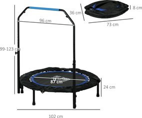 HOMCOM Fitness trampolína SPORTNOW 102 cm s výškově nastavitelnými řídítky a LCD monitorem, nosnost až 100 kg, skládací, robustní ocelový rám, modrá …