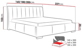 Čalouněná manželská postel 160x200 ZULMA - šedá