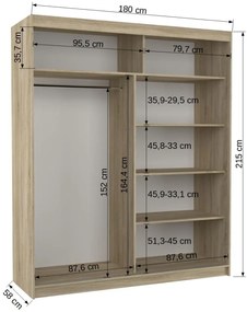 Šatní skříň s posuvnými dveřmi Balance - 180 cm Barva: Bílá/dub Sonoma