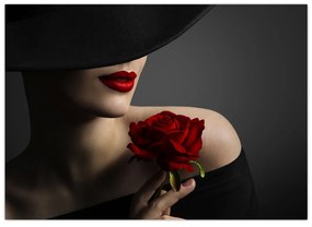 Skleněný obraz - Žena s růží (70x50 cm)
