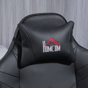 HOMCOM Herní židle s masáží, otočná o 360°, 6 masážních bodů, podnožka, odnímatelná opěrka hlavy, imitace kůže, 79.5 x 82.5 x 111.5cm, černá
