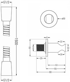 Mexen příslušenství - 1-bodový ruční sprchový set R-70, černá, 785706051-70