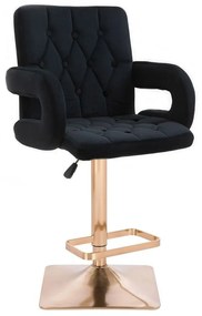 LuxuryForm Barová židle  BOSTON VELUR na zlaté hranaté podstavě - černá