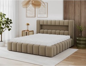 Světle hnědá čalouněná dvoulůžková postel s úložným prostorem s roštem 180x200 cm Lamica – ELTAP