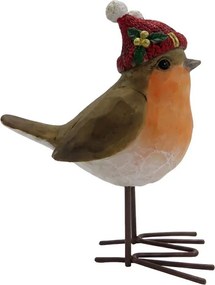 Dekorace zimní figurka ptáček s čepičkou - 9*6*12 cm