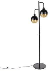 Průmyslová stojací lampa černá s mosazí 2-světlo - Haicha