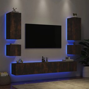 6dílná obývací stěna s LED osvětlením kouřový dub - Default Title