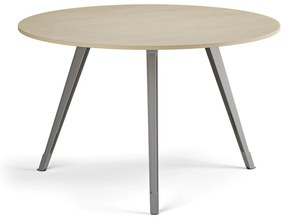 Konferenční stůl PRIMO ZEN, průměr 120 cm, šedostříbrná podnož, bříza