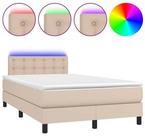 Box spring postel matrace a LED cappuccino 120x190cm umělá kůže