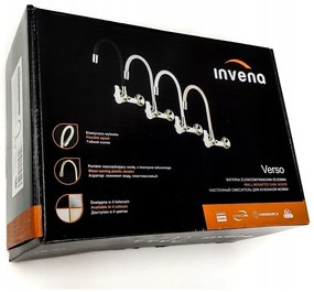 Invena Verso, nástěnná kuchyňská baterie 150mm s elastickým ramenem, béžová-černá-chromová, INV-BC-82-E4S-L