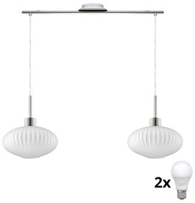 LED Lustr na lanku HARMA 2xE27/60W/230V matný chrom/bílá