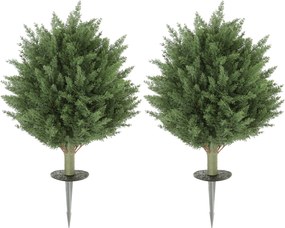 HOMCOM 2dílná sada umělých rostlin, UV-odolná umělá cypřišová rostlina s 387 listy a zemním kolíkem, Ø40 x 60H cm, zelená