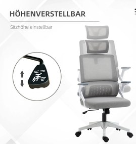 Ergonomická kancelářská židle Vinsetto s nastavitelnou opěrkou hlavy a područkami, výškově nastavitelnou otočnou židlí s funkcí houpání a síťovanou b…