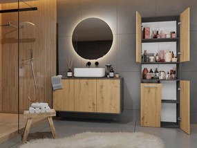 Koupelnový sloupek s košem na prádlo NEL 1K DK antracit/dub artisan