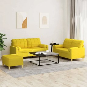 3dílná sedací souprava s polštáři světle žlutá textil 3201303