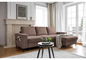 Hnědá manšestrová rozkládací rohová pohovka (pravý roh) Lofty Lilly – Miuform
