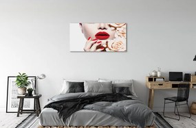 Obrazy na plátně Růže rudé rty žena 125x50 cm