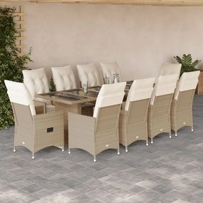11dílný zahradní bistro set s poduškami béžový polyratan 3277248