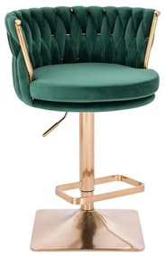 LuxuryForm DESIGN Barová židle LYON VELUR na zlaté hranaté podstavě - zelená