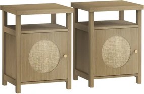HOMCOM sada 2 úzkých nočních stolků, odkládací stolek s otevřenou přihrádkou, skříňka s ratanovým povrchem, 40x35x55 cm hnědá