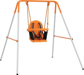 Dětská houpačka Outsunny venkovní zahradní houpačka z oceli s opěrkou zad a bezpečnostním pásem, nosnost 25 kg oranžová