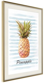 Artgeist Plakát ananas v proužcích Velikosti (šířkaxvýška): 40x60, Finální vzhled: Zlatý rám s paspartou