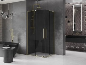 Mexen Velar L Duo, sprchový kout s posuvnými dveřmi 90 x 80 cm, 8mm šedé sklo, zlatá lesklá, 871-090-080-02-43-50