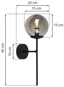 Nástěnné svítidlo Paris, 1x grafitové skleněné stínítko, B