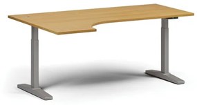 Výškově nastavitelný stůl, elektrický, 675-1325 mm, rohový levý, deska 1800x1200 mm, šedá podnož, buk
