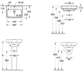 Villeroy & Boch 43445001 - Závěsné umyvadlo O.NOVO 50x37 cm keramika/bílá