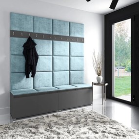 Eka Předsíňová stěna s čalouněnými panely Trinity 4 - Grafit / Světle modrá 2322