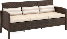 Zahradní ratanová pohovka Outsunny, třímístná, s polštáři, ocelový rám, hnědá, 173x68x78 cm, ideální na terasu a zahradu |
